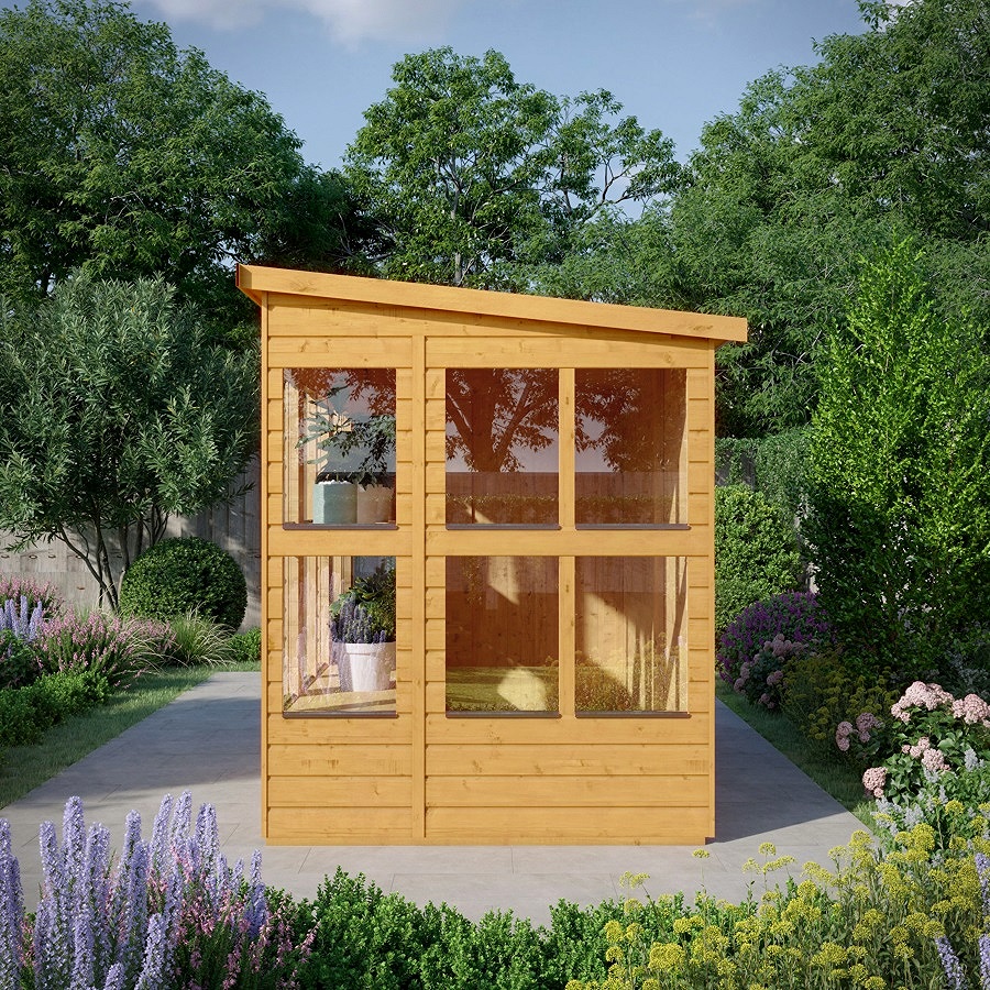 12x6 Pent Potting Shed - Single Door & Free Workbench - Rainbow
